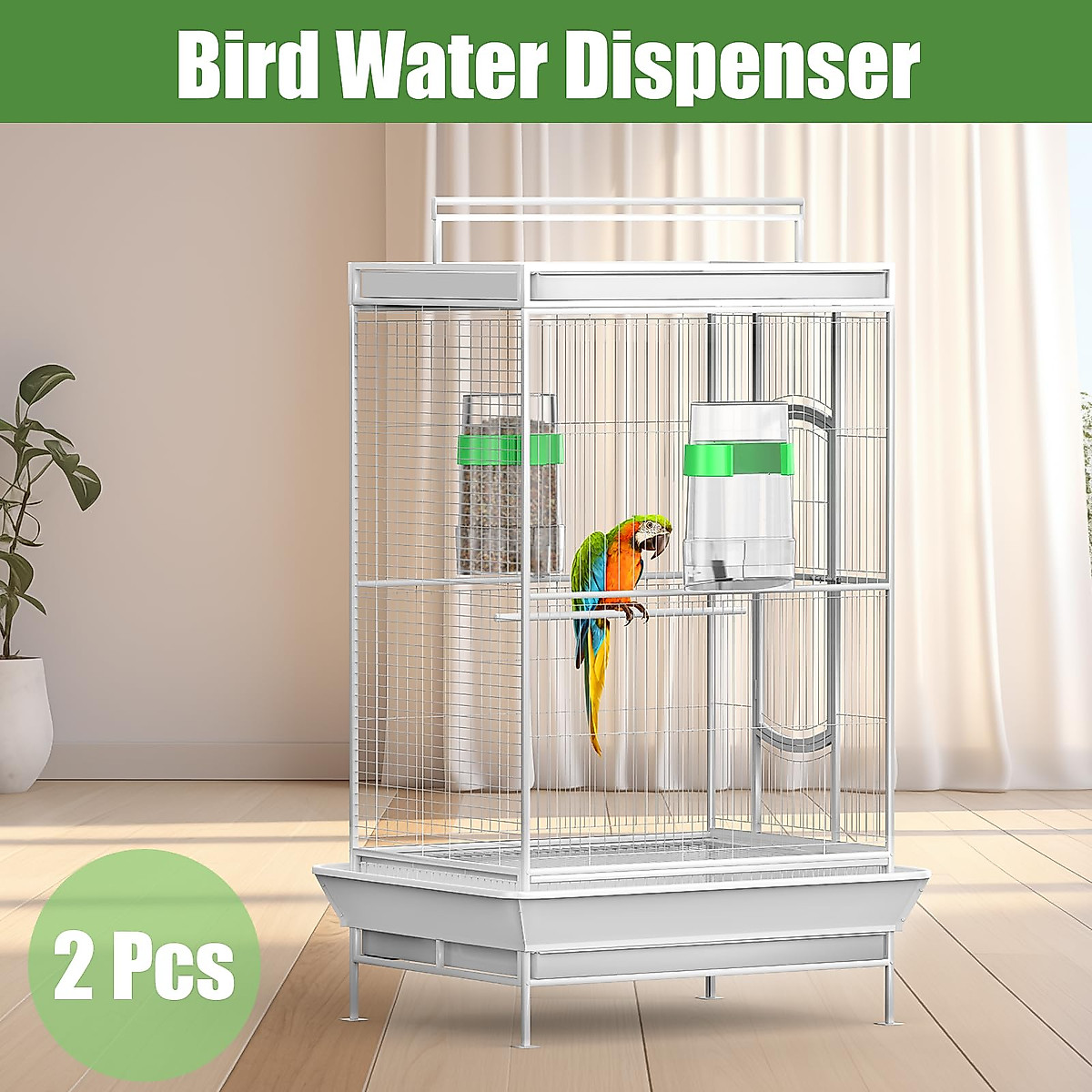 Bird Water Dispenser, Bird Cage Feeder, Parakeet Cage Accessories, 2 Pcs Automatic Bird Water Feeder for Budgies Cockatiel Lovebird Canary Finch
