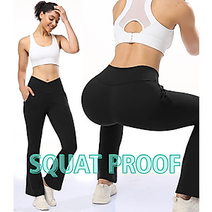 SOFITNIYA High Waisted Flare Leggings Crossover Bootcut Yoga Pants with Pockets for Women