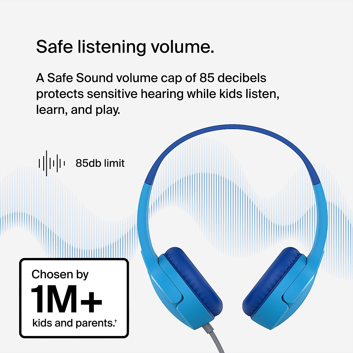 Belkin SoundForm Mini - Wireless Bluetooth Headphones for Kids with 30H Battery Life, 85dB Safe Volume Limit, Built-in Microphone - Kids On-Ear Earphones for iPhone, iPad, & More - Blue w/ Case