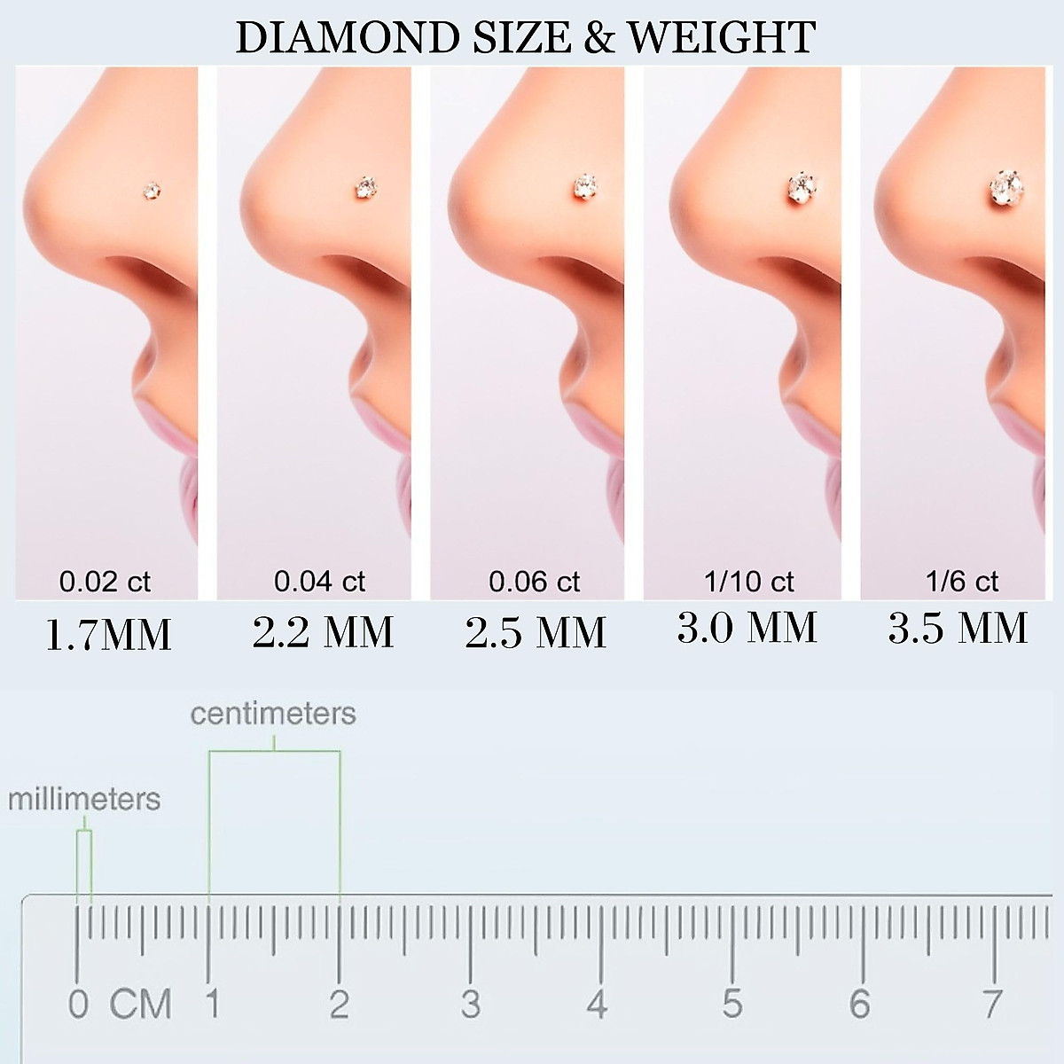 Demira Jewels 0.04 ct Real Diamond Nose Stud 14K White Gold Internally Threaded 8MM Long Screw Back HI Color