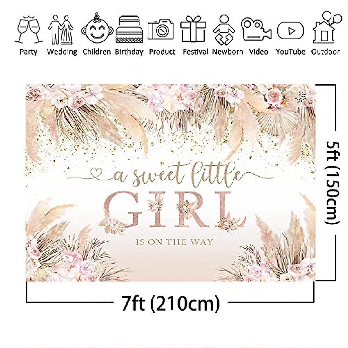 Mocsicka Boho Hello Baby Backdrop Boho Chic Pink Flowers Baby Shower Background Vinyl A Sweet Little Girl is on The Way Party Cake Table Decorations Photo Booth (7x5ft)