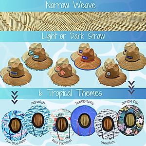 Qwave Mens Straw Hat - Fishing Print Designs, Sun Hats for Men Protects from Summer Sun - Lifeguard Hat, Dark Straw - Topography