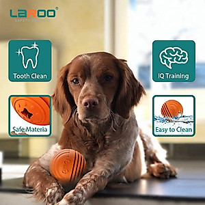 LaRoo Dog Feeder Puzzle Toy Ball, Natural Rubber Dog Chew Toy Snack Dispenser, Bite Resistant Interactive Dog Toy Treat Dispensing Aggressive Chewers for Small Medium Large Dog (9cm Ball Orange)