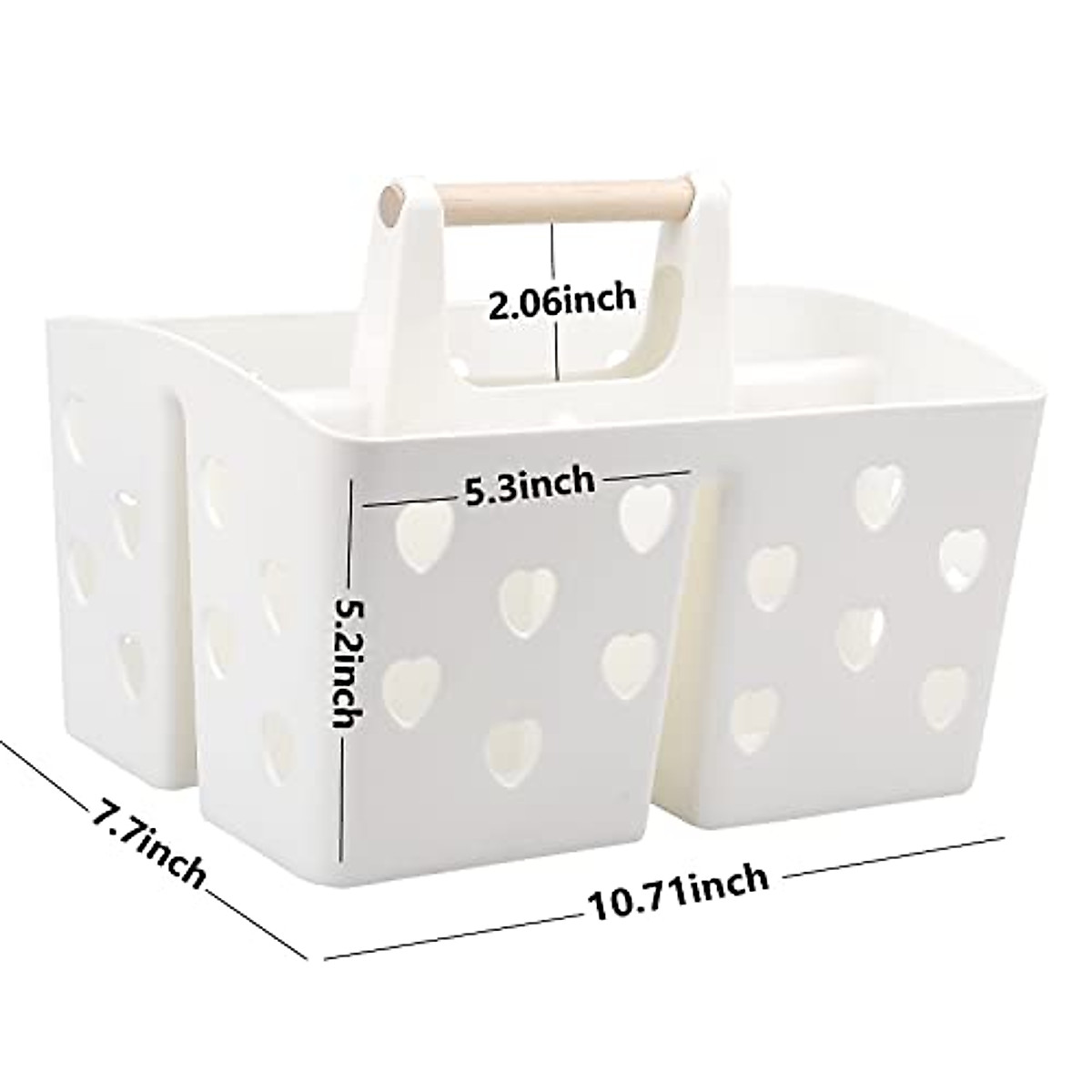 Anyoifax Portable Shower Caddy Plastic Basket with Wood Handle Divided Shower Tote Storage Organizer with Compartments for Bathroom, College Dorm, Kitchen, Bedroom - White