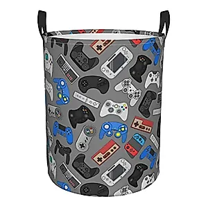 Gbuzozie Video Game Controller Grey Background Laundry Hamper Storage Basket Toys Clothes Organizer Bin For Home Bathroom Bedroom Dorm Nursery, 62l