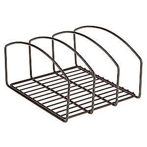 mDesign Steel Cookware Holder, Storage Organizer Rack with Three Slots for Kitchen Cabinet, Pantry, Holds Pans, Pots, Lids, Cookie Sheets, Cutting Boards - Concerto Collection - Bronze