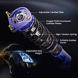 maXpeedingrods Coilovers for Ford Mustang 1994-2004, 4pcs Complete Assemblies Coilovers Suspension KIt, Coil Struts Shock Absorber Adjustable Height Lowering Kit by 1-3”, Blue