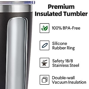 Volhoply 20oz Stainless Steel Tumbler with Lid and Straw,Double Wall Insulated Travel Iced Coffee Mug Fits Car Cup holder,Powder Coated Cups for Hot and Cold Drinks,Gifts for Women Men（Black,1 Set）