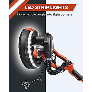 Tarlido Drywall Sander, 750W Electric Drywall Sander with Vacuum Dust Collection, 5 Variable Speed 900-1800RPM with LED Light, Foldable Handle, Sanding Discs & Grids for Sanding Floor, Popcorn Ceiling