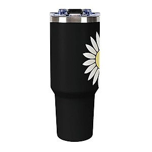 Nature Flowers Daisy 40oz Water Bottle Double Wall Insulated Tumbler with Handle Leakproof Travel Mug Light Rose Red-style