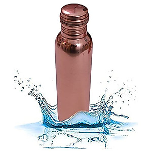 Copper Water Bottle with Lid 34 Oz - Ayurvedic 100% Pure Copper Drinking Vessel, Drink More Water Bottle, Solid Copper Handcrafted Bottle 1000 ml for Home, Office, Hotel, Yoga and Gifting (1 Litre)