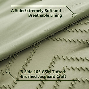 FLYMME Sage Green Queen Comforter Set with Sheets,Tufted Bed in a Bag 7 Pieces, Chevron Boho Shabby Chic Farmhouse Bedding Set,Soft Microfiber Comforter for ALL Season（Sage Green,90”*90”）