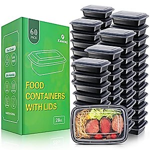 kantaj 60-Pack Plastic Food Containers with Lids (28 oz) Meal Prep Container Reusable (60 Lids + 60 Containers) To Go Containers for Food, BPA-Free, Freezer, Microwave, Dishwasher Safe. Sturdy