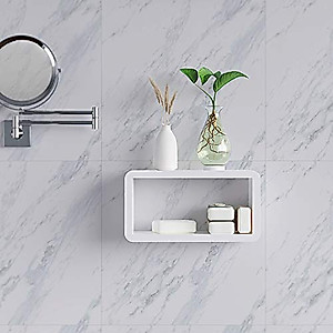 Shinpuru Bathroom Shelf - Adhesive Floating Shelf for Tile Walls for Bathroom Storage, Shower Rack, Wall Decor, Modern Design Square Bathroom Organizer No Drilling, Easy Installation (White)