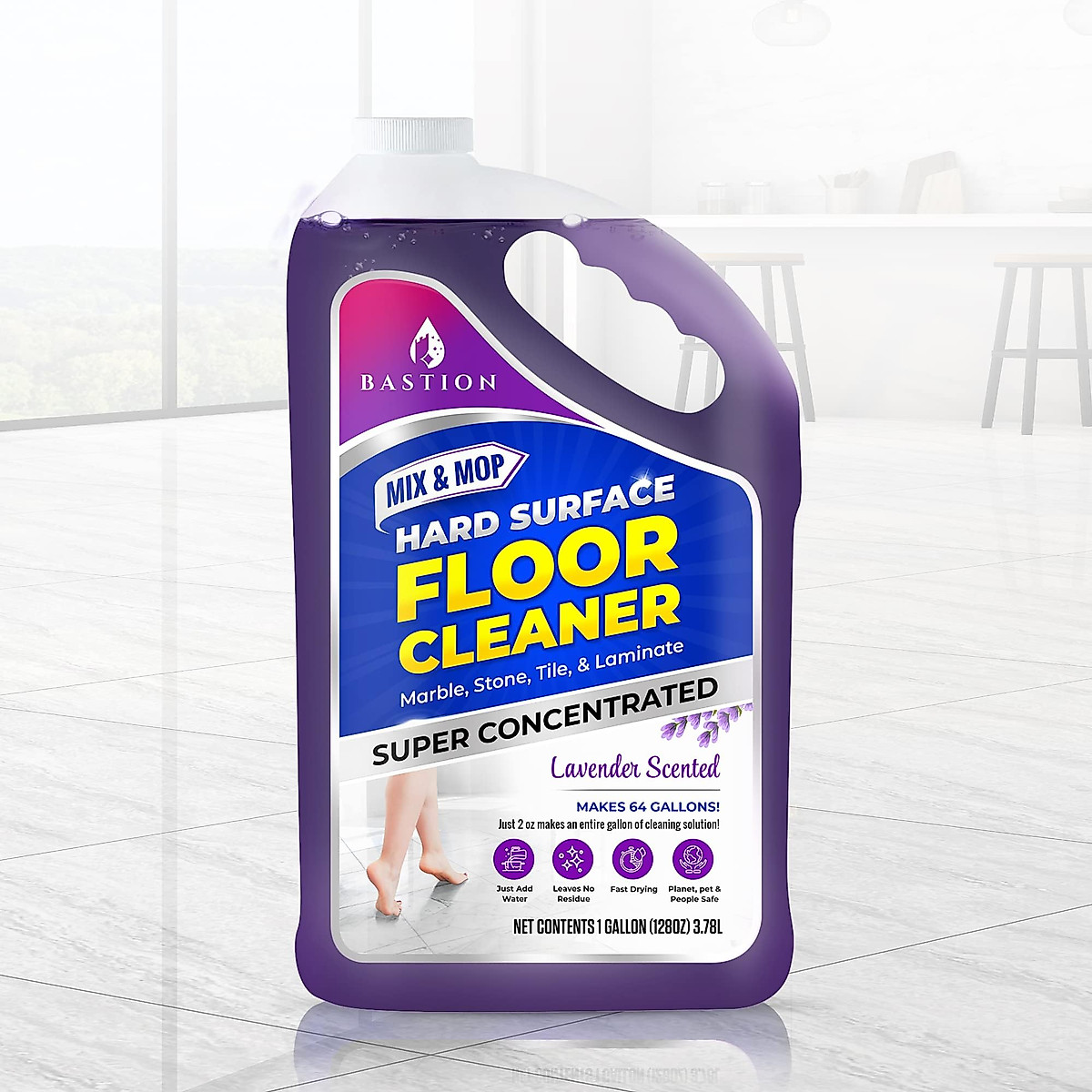 Surface Floor Cleaner Concentrate - Marble, Stone, Tile, Vinyl, Laminate, Linoleum - Multi-use - Super-Concentrated - Safe & Gentle - Removes Dirt, Stains, Odors - Lavender Scent - 1 Gallon (128 oz.)