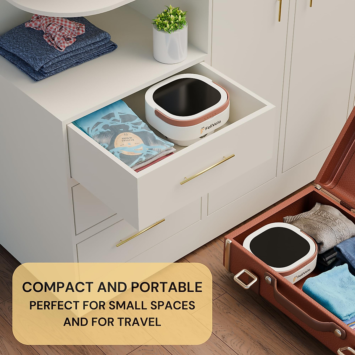 FeliVolo Portable Foldable Washing Machine, 12L, Premium Package – for Baby Clothes, Dog Diapers, Delicate Clothes, Undergarments, Best for Travelers, Students, Apartment, RV Owners, Campers, Workouts