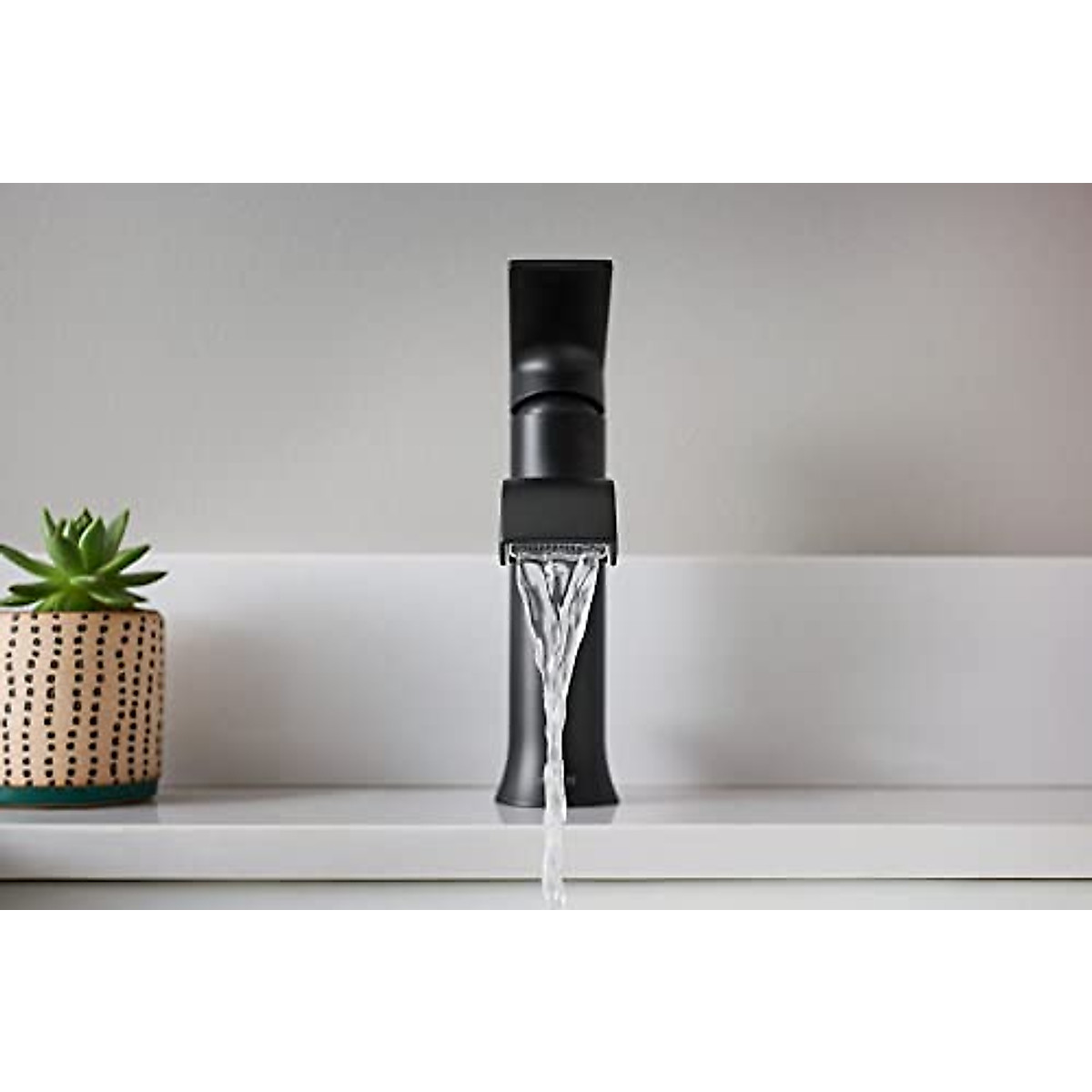 Moen Genta LX Matte Black One-Handle Single Hole Modern Bathroom Sink Faucet with Optional Deck Plate for 3-hole Sinks, Waterfall Bathroom Faucet, 6702BL