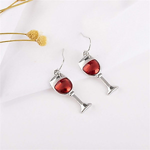 Red Wine Glass Dangle Earrings Dainty Unique Handmade Metal Earrings for Women Jewelry(A)