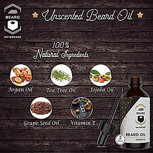 Beard Reverence All Natural Beard Oil (Unscented) Large 2oz Size - Premium Leave-in Conditioner, Softener, Moisturizer for Beard & Mustache Grooming, Health, Growth, and Care