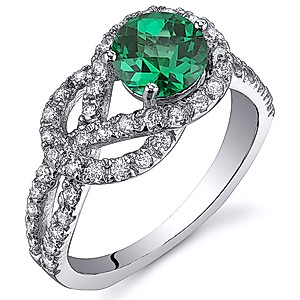 PEORA Simulated Emerald Ring in Sterling Silver, Infinity Knot Design, Round Shape, 6mm, 0.75 Carat Total, Comfort Fit, Size 8