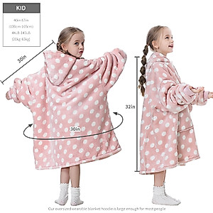 Aemicion Kids Blanket Hoodie,Oversized Wearable Blanket,Cozy Sherpa Sweatshirt Blanket,Gifts for Kids-Pink Polka Dot