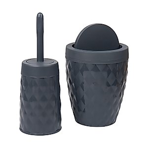 Mind Reader Trash Can and Toilet Brush Set, Bathroom Decor, Swivel Lid, Accessories, 8.75" W x 11.25" H, 2 Piece Set, Gray