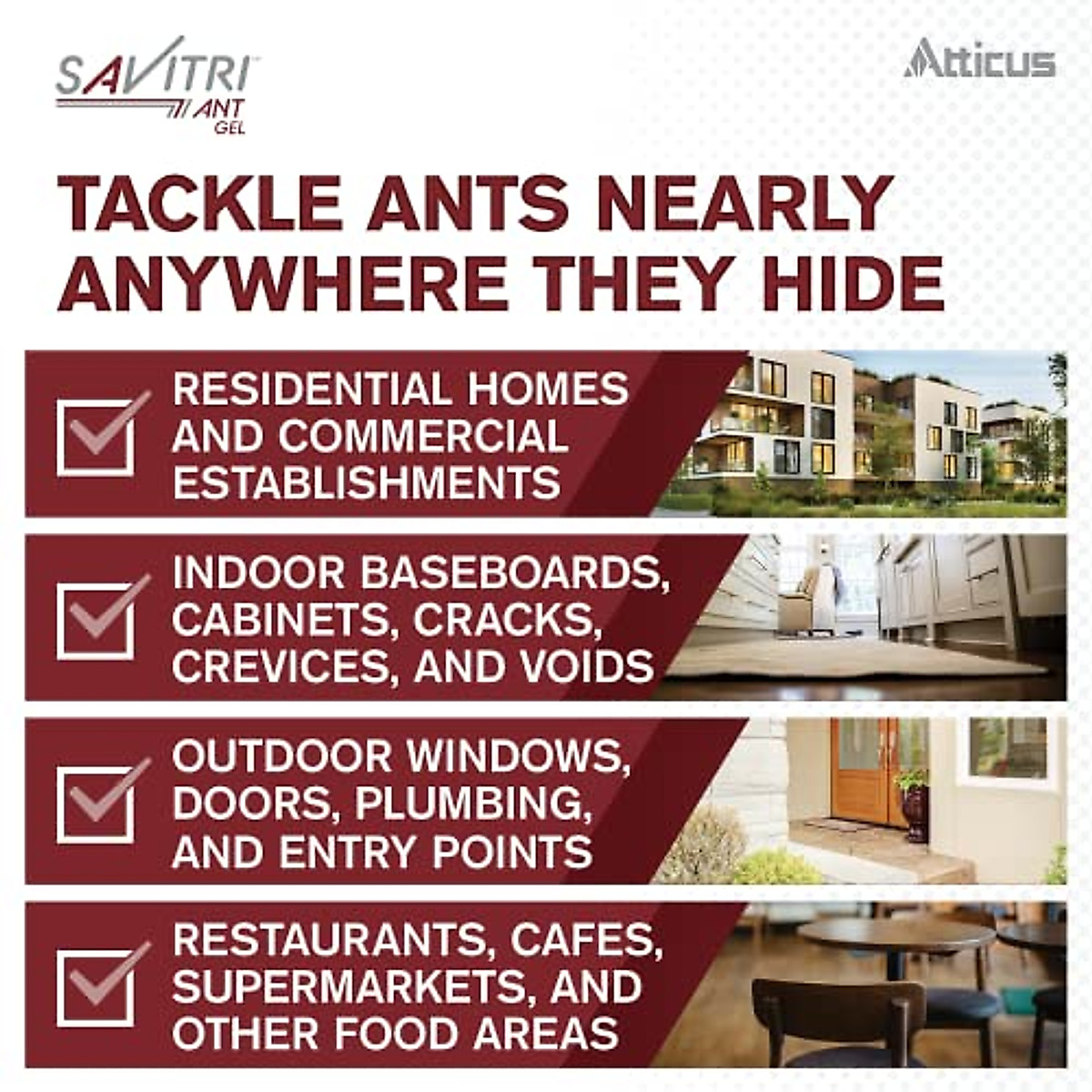 Savitri Ant Gel Bait (4 x 30 Grams) by Atticus (Equivalent to The Leading Brand) - Indoxacarb Ant Control for Indoor and Outdoor Use