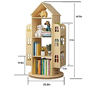 Heehee Rotating Bookshelf 360 Display Floor Standing Bookcase Storage Rack for Kids Children's Bookshelf, Book Display Stand, Wood Book Shelf Organizer for Kids, Storage Book Display Case Bookrack