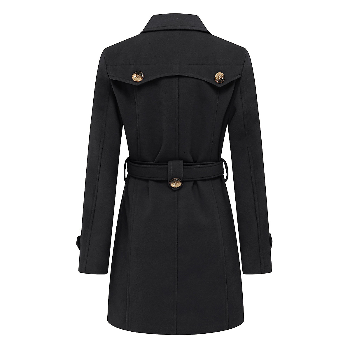 wantdo Women's Plus Size Double-Breasted Slim Solid Pea Coats with Belt Black XL