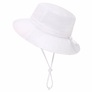 Simplicity Infant Hat Baby Girl Sun Hat Baby Boy Sun Hat White Baby Summer Hat Baby Sun Protection Bucket Hat with String and Wide Brim White Bucket Hat, White, 0-12 Months