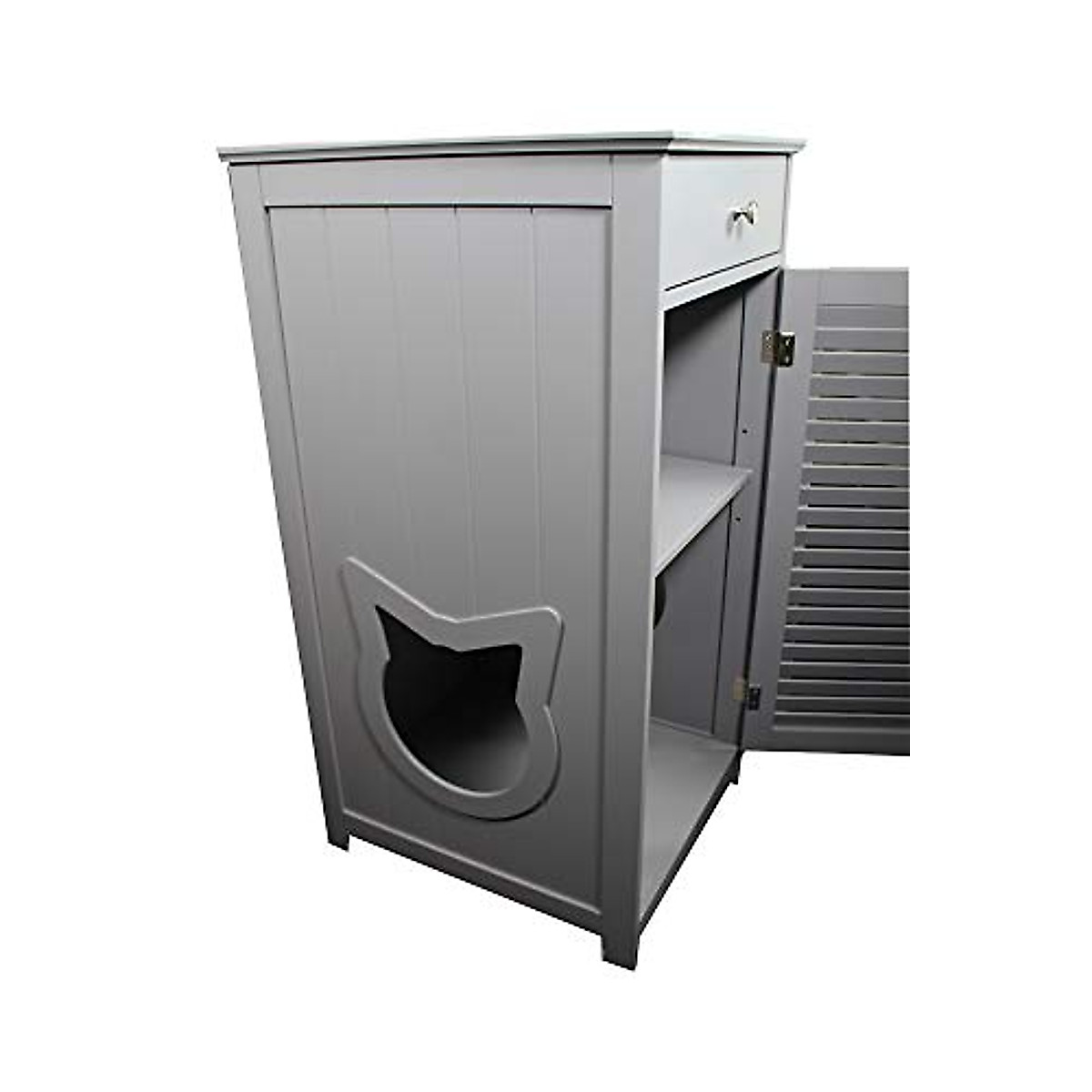 Penn-Plax Cat Walk Furniture: Contemporary Home Cat Litter Enclosure - Storage Drawer, Inner Shelf, and Shutter Style Door - White