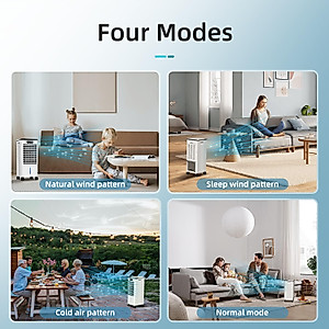 Portable Air Conditioners, 3-IN-1 Evaporative Swamp Cooler Air Conditioner, 4 Modes & 3 Speeds, 12H Timer, LED Display, Remote & Touch Control, 4 Wheels with Latches, Swamp Cooler for Bedroom,Indoor