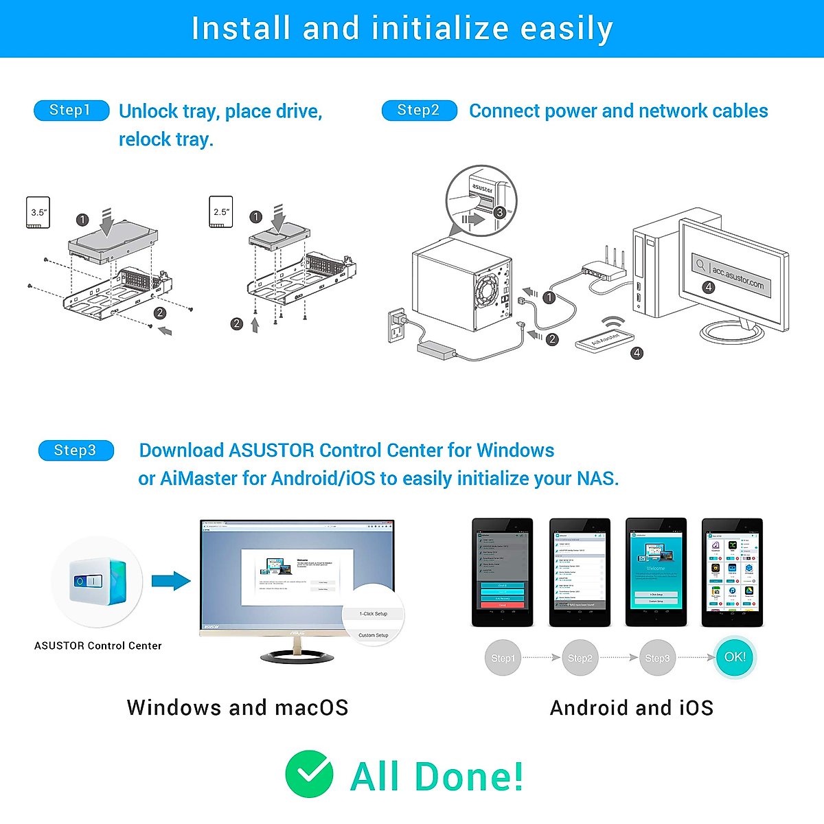 Asustor Lockerstor 4 AS6604T - 4 Bay NAS, Quad-Core 2.0GHz CPU, 2 2.5GbE Ports, 4GB RAM DDR4, 2 M.2 SSD Slots, Network Attached Storage (Diskless)