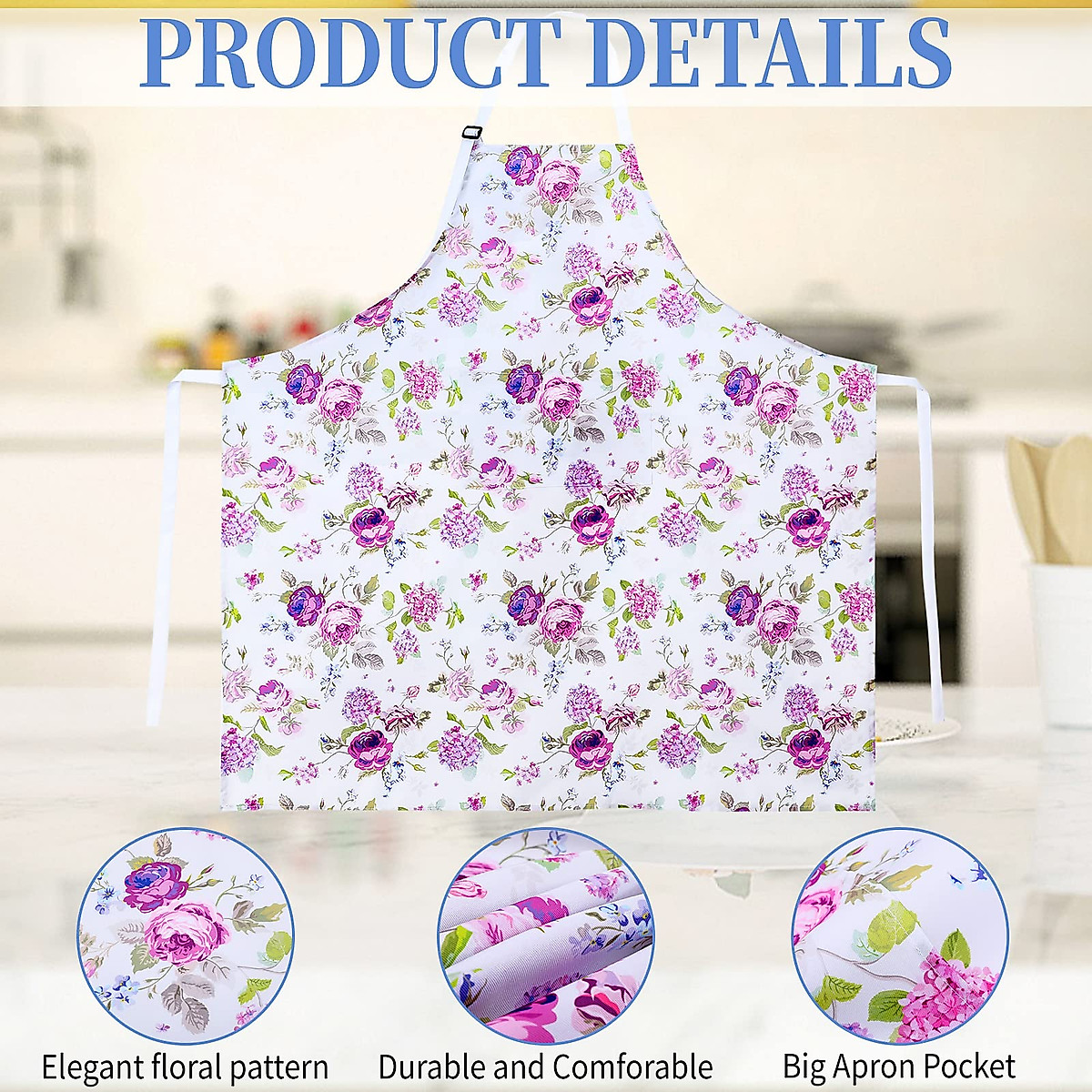 Janmercy 3 Pieces Plus Size Aprons for Women with Pockets Floral Apron Adjustable Cooking Aprons for Kitchen Cooking Baking Household Cleaning Gardening Supplies