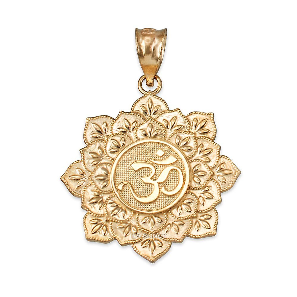 LA BLINGZ 14K Yellow Gold Om Lotus Mandala Charm Pendant