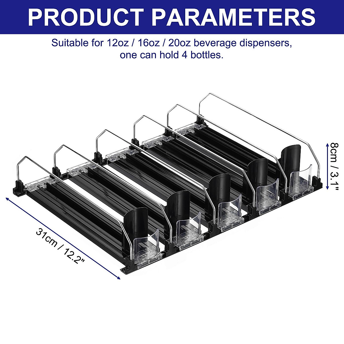 uxcell 5pcs Soda Can Organizer for Refrigerator, Self-Pushing Drink Organizer for Fridge, Width Adjustable Drink Dispenser Beverage Pusher For Pantry Vending Machine, Black