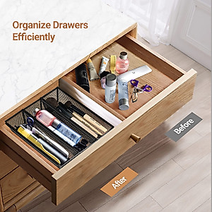 Sisfung Drawer Organizer, Silverware Drawer Organizer for Kitchen, Utensil Mesh Drawer Organizer with Interlocking Arm for Flatware, Knives, Pen, Cosmetic (9 * 3 * 2 inch, 6-Pack)