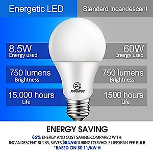 Energetic 24 Pack LED Light Bulbs, 60 Watt Equivalent A19 LED Bulb, Soft White 2700K, Non-Dimmable, E26 Base, UL Listed, 15000 Hrs, Standard Light Bulbs