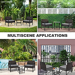 Whubefy 3 Pieces Patio Furniture Set, Rattan Wicker Bistro Set Table and 2 Chair with Washable Cushion for Garden Poolside Balcony