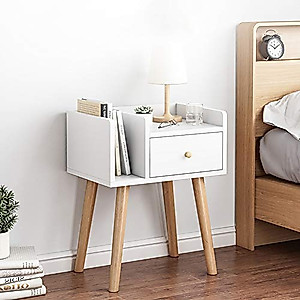 IOTXY Bedroom Wooden Night Stand - Bedside Cabinet with Storage Drawer and Bookcase, Compact Nightstands in White