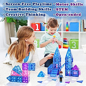Diamond Magnetic Tiles 102pcs with Dolls, Girls Toys Age 4-5 6-8, Princess Castle Magnetic Blocks, Toys for 3+ Year Old Girls & Boys, Kids Toys Help Kids STEM Learning & Encourage Imaginative Play