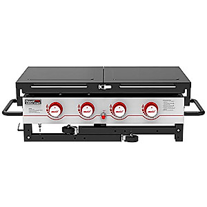 Royal Gourmet GB4000F 36-Inch Flat Top Gas Griddle, 4-Burner Propane BBQ Griddle with Top Cover Lid, Folding Side Shelves and Legs for Large Outdoor Camping, Black