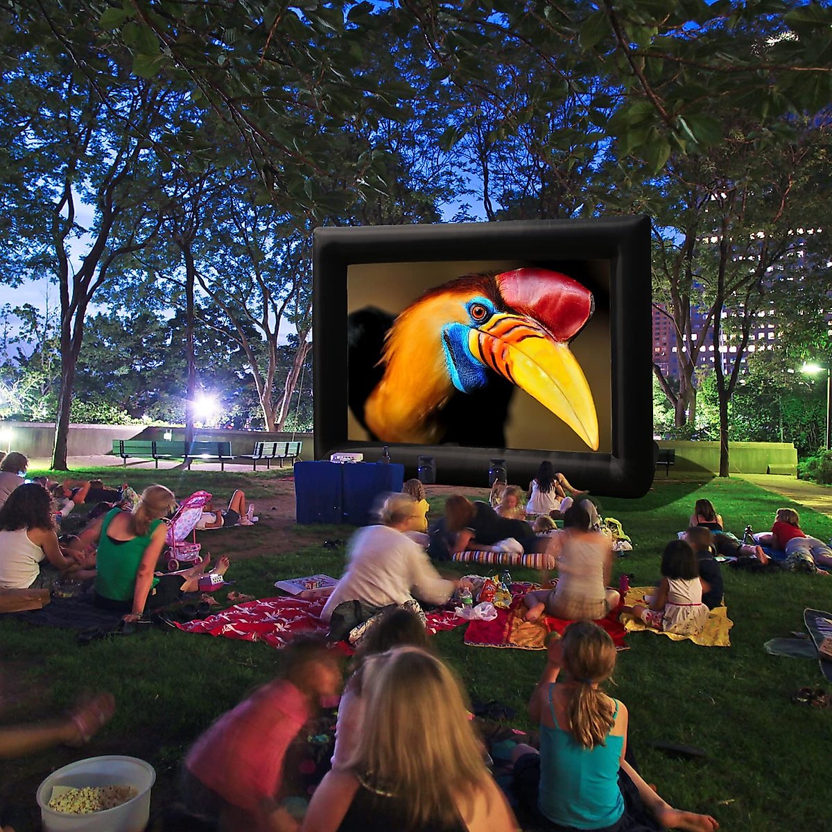 staelea 21ft Inflatable Projector Movie Screen for Outside and Indoor Theater Projector Screen，Supports Front and Rear Projection，Includes a Powerful Fan, Strapping, Repair Kit and Storage Bag