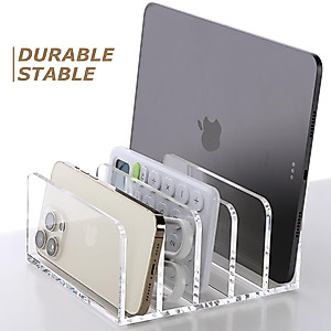 SANRUI Acrylic Desk File Organizer Holder, 5 Upright Clear Desktop Mails Sorter Document Magazine Storage Organization Letter Folder Racks for Home, Office & Classroom