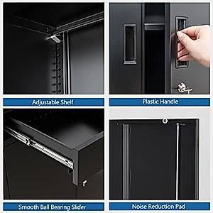 CJF Metal Storage Cabinet with 2 Doors and 2 Locking Drawers, Storage Cabinets for Office/Home/Garage 36.2" H x 31.5" W x 15.7" D (Black)