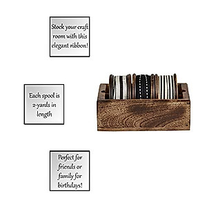 Santa Barbara Design Studio Michel & Co. Wood Spool with Ribbon, 3-Piece, Black Stripe