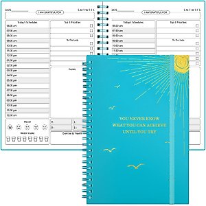 Planner, Daily Planner with To Do List, Hourly Appointment, Contacts and Passwords, Undated, Day Planner for College Students and Work, Flexible Cover, Elastic Closure, Inner Pocket, A5 (Blue)