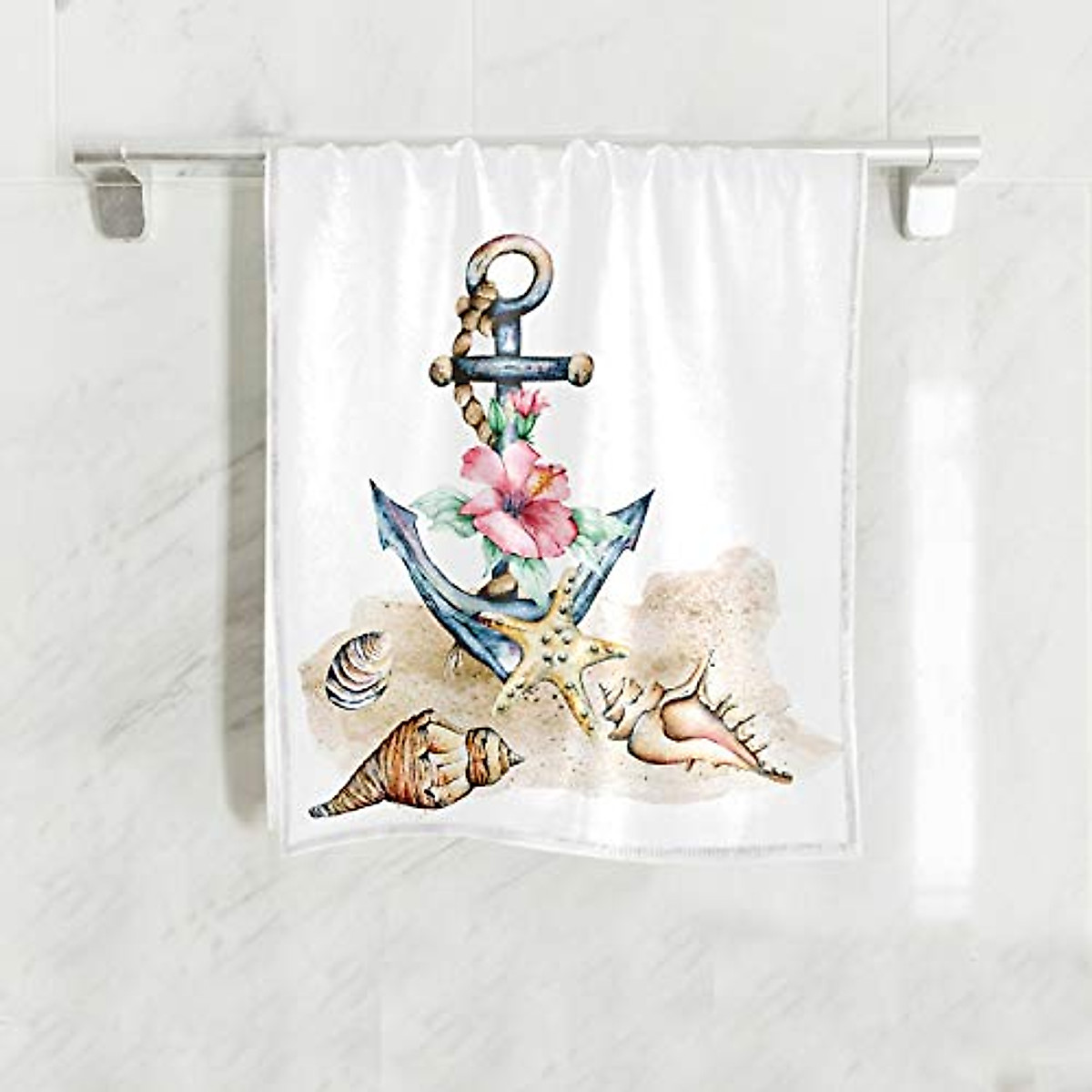 Beach Nautical Anchor Soft Hand Towels for Bathroom 16x30,Decorative Starfish Seashore Summer Dish Towels Fingertip Washcloth for Kitchen,Hotel, Gym and Spa