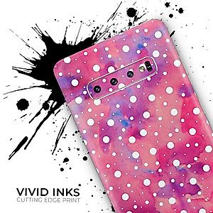 DesignSkinz White Polka Dots Over Pink Watercolor Grunge Protective Vinyl Decal Wrap Skin Cover Compatible with The Samsung Galaxy S20 (Screen Trim & Back Glass Skin)