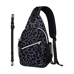 MOSISO Sling Backpack,Travel Hiking Daypack Leopard Grain Rope Crossbody Shoulder Bag & Removable Strap, Black